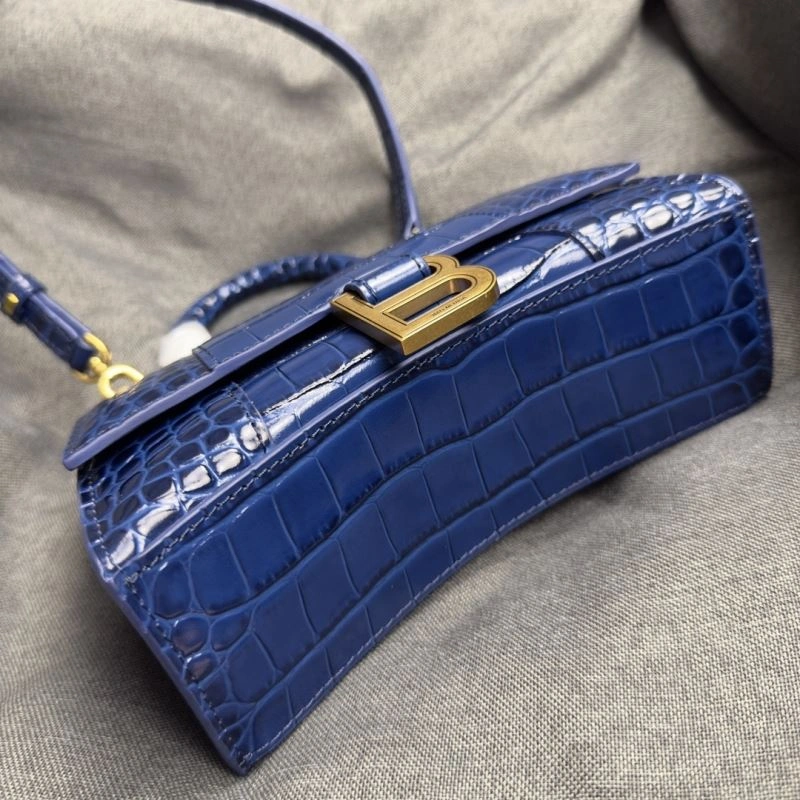 Official Balenciaga Cobalt Blue Croc-Pattern Hourglass XS Bag