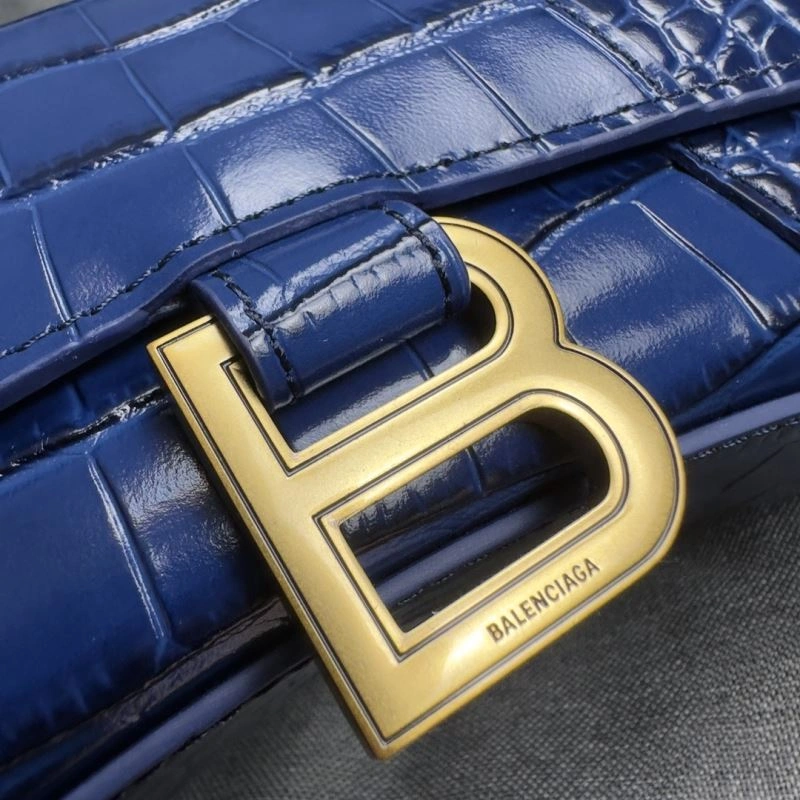 Official Balenciaga Cobalt Blue Croc-Pattern Hourglass XS Bag