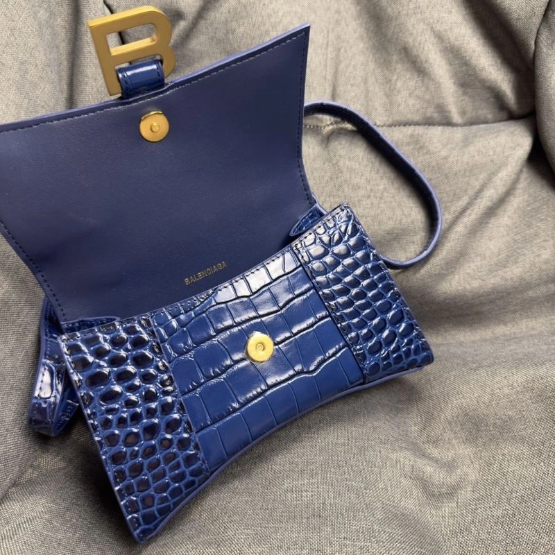 Official Balenciaga Cobalt Blue Croc-Pattern Hourglass XS Bag