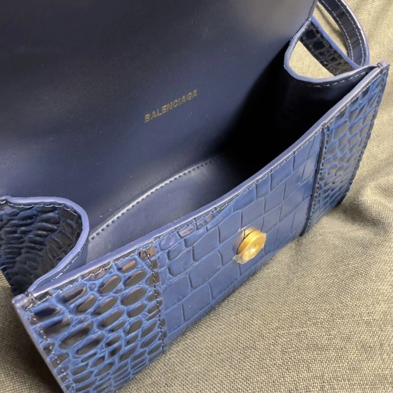 Official Balenciaga Cobalt Blue Croc-Pattern Hourglass XS Bag