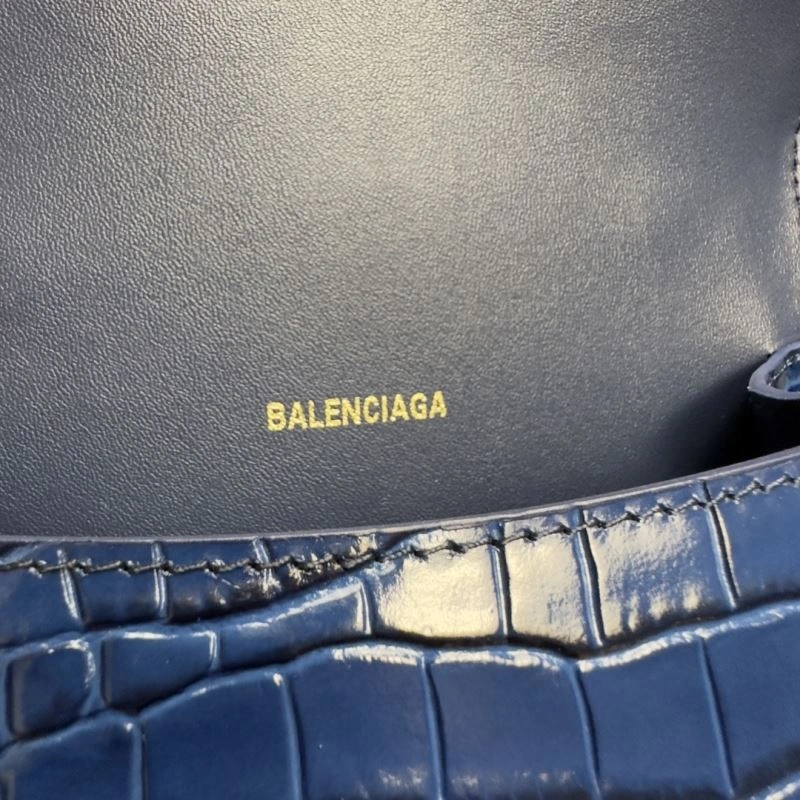 Official Balenciaga Cobalt Blue Croc-Pattern Hourglass XS Bag