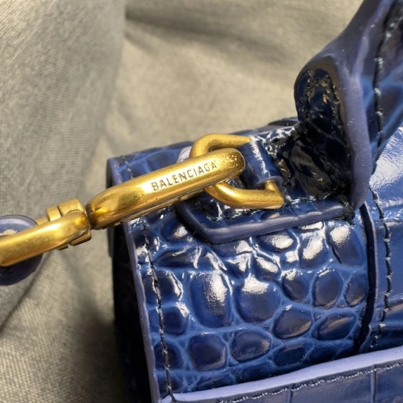 Official Balenciaga Cobalt Blue Croc-Pattern Hourglass XS Bag