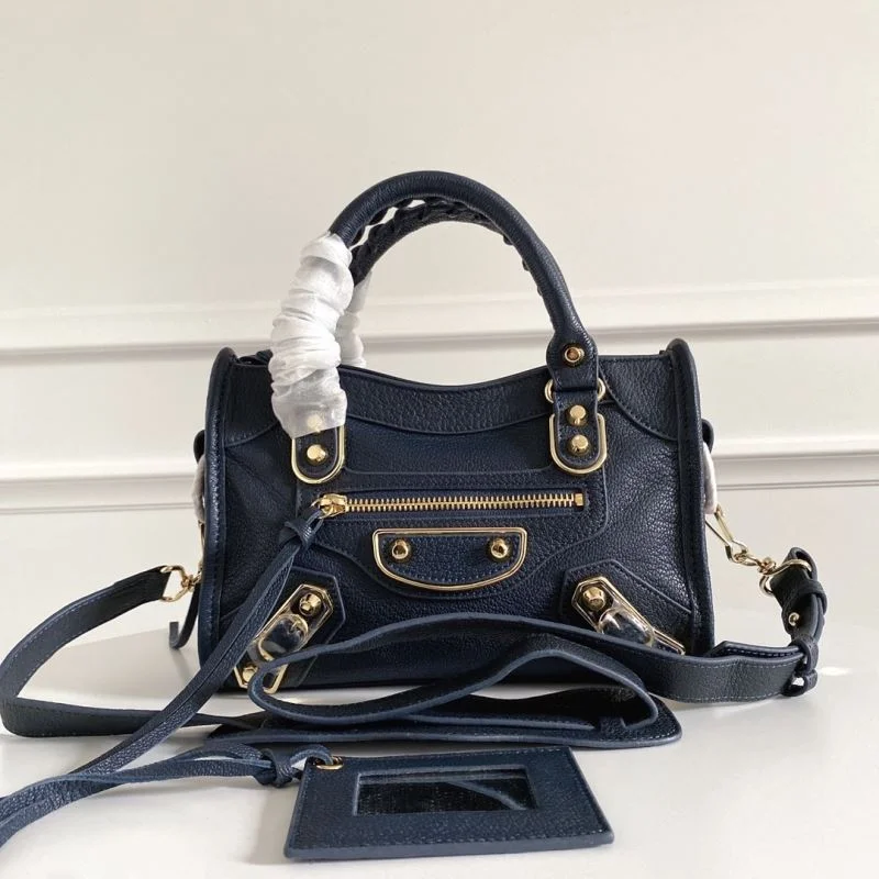 Balenciaga Cobalt Blue Goat Leather Motorcycle Bag with Gold Buckle