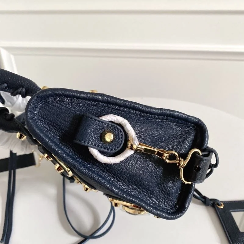 1:1 copy Balenciaga Cobalt Blue Goat Leather Motorcycle Bag with Gold Buckle