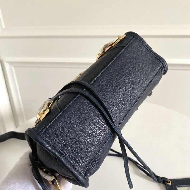1:1 copy Balenciaga Cobalt Blue Goat Leather Motorcycle Bag with Gold Buckle