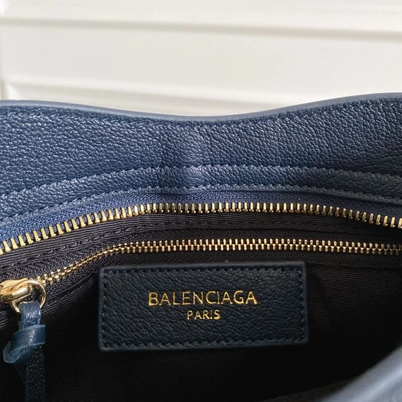 1:1 copy Balenciaga Cobalt Blue Goat Leather Motorcycle Bag with Gold Buckle