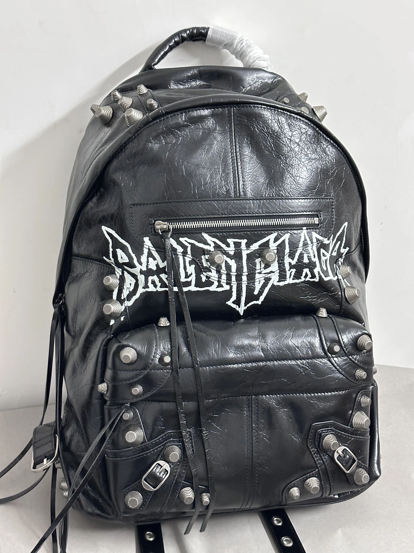 Cut-rate Balenciaga Cool Cagole Studded Graffiti Backpack in Cracked Lambskin