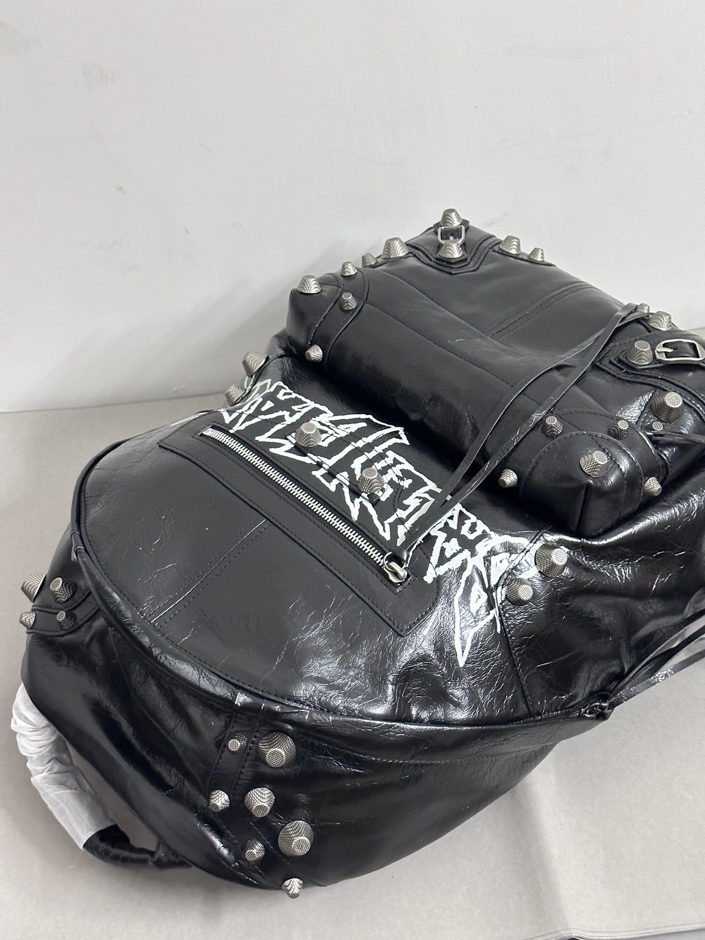 Cut-rate Balenciaga Cool Cagole Studded Graffiti Backpack in Cracked Lambskin