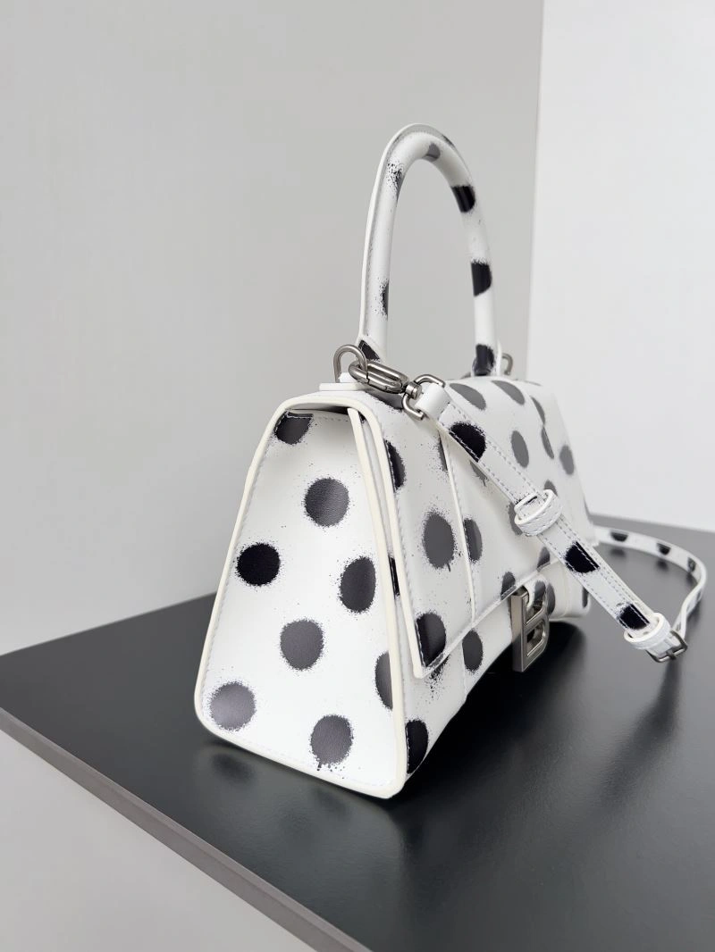 Legit Balenciaga Crescent Moon Hourglass Bag - Polka Dot White