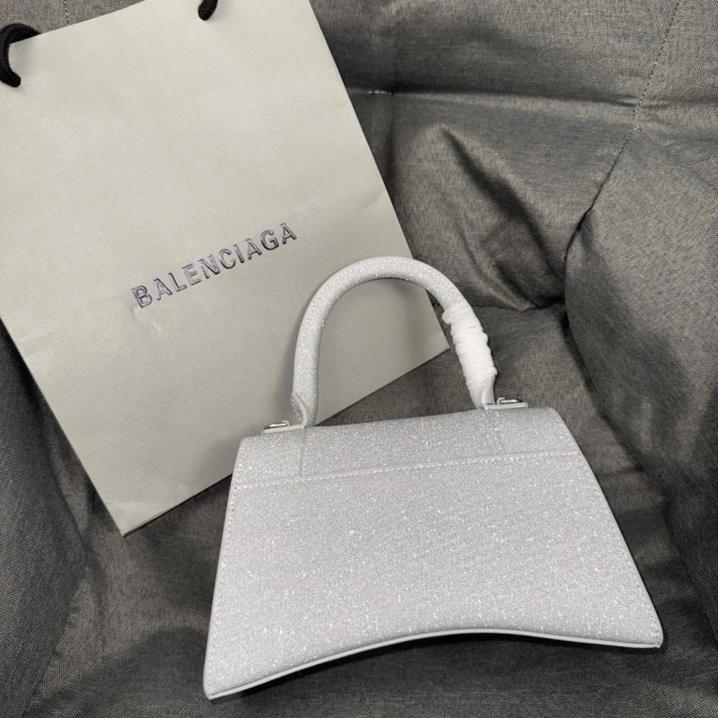 Original Balenciaga Crescent Moon Shiny Hourglass Bag in Silver