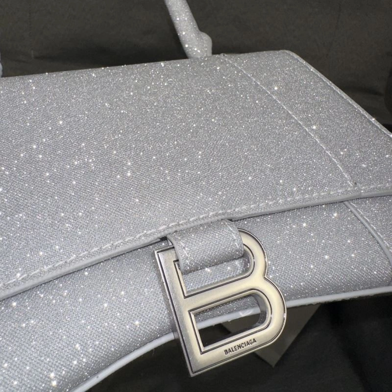 Original Balenciaga Crescent Moon Shiny Hourglass Bag in Silver