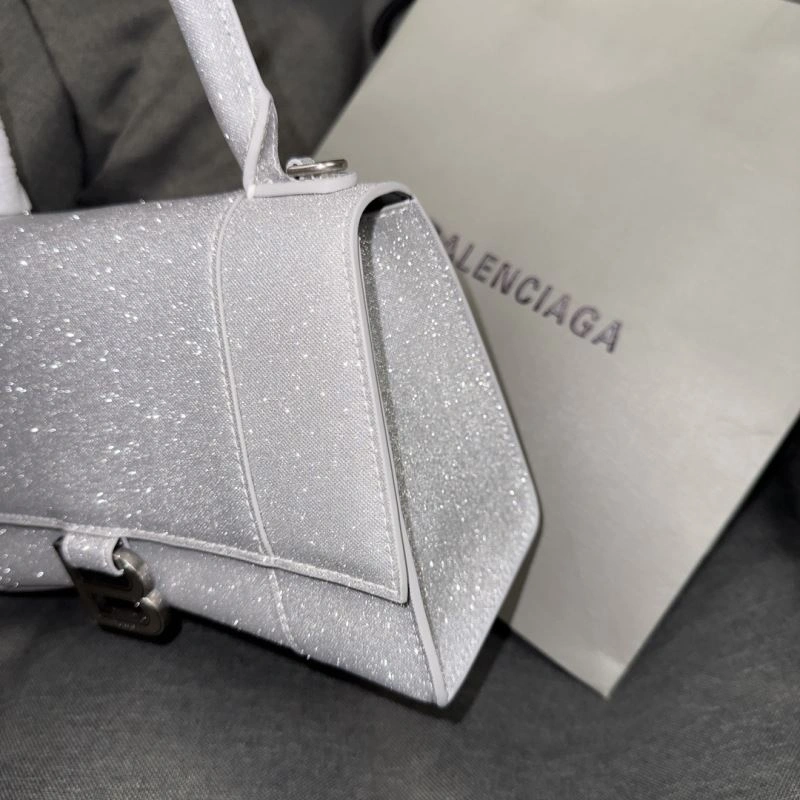 Original Balenciaga Crescent Moon Shiny Hourglass Bag in Silver