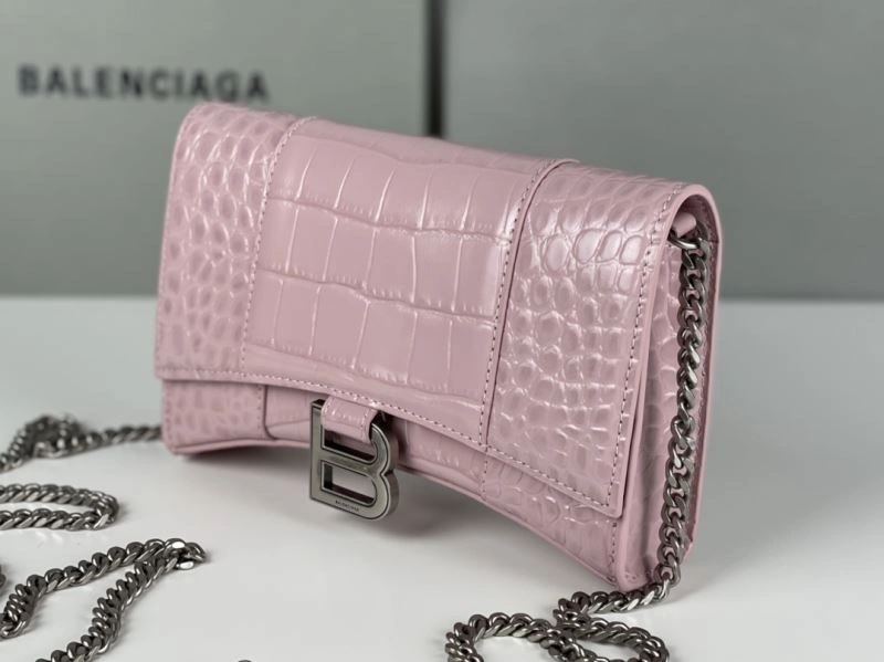 Top mirror Balenciaga Crocodile Bean Paste Pink Hourglass Chain Bag with Silver Buckle