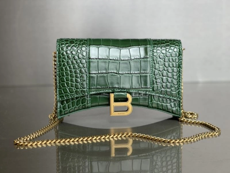 Mirror quality Balenciaga Crocodile Dark Green Hourglass Chain Bag