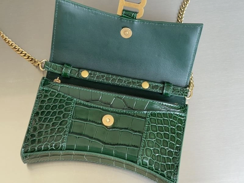 Mirror quality Balenciaga Crocodile Dark Green Hourglass Chain Bag
