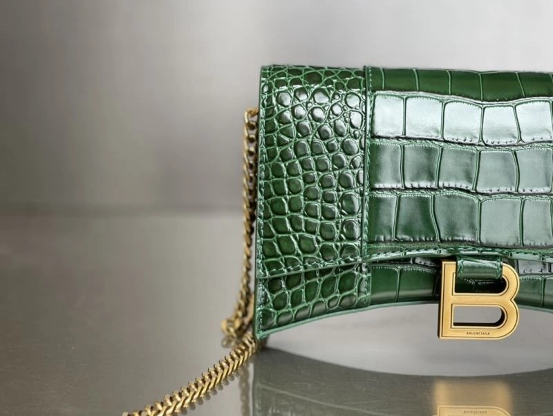 Mirror quality Balenciaga Crocodile Dark Green Hourglass Chain Bag