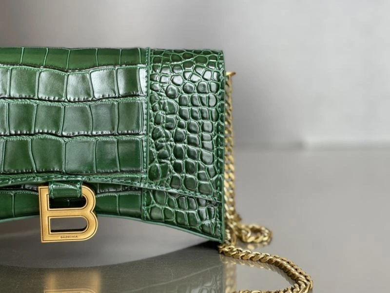 Mirror quality Balenciaga Crocodile Dark Green Hourglass Chain Bag