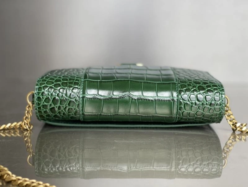 Mirror quality Balenciaga Crocodile Dark Green Hourglass Chain Bag