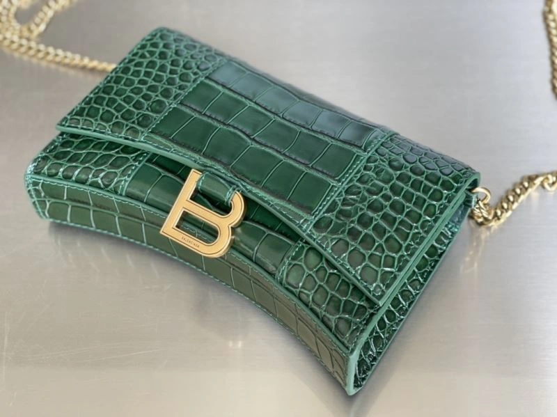 Mirror quality Balenciaga Crocodile Dark Green Hourglass Chain Bag