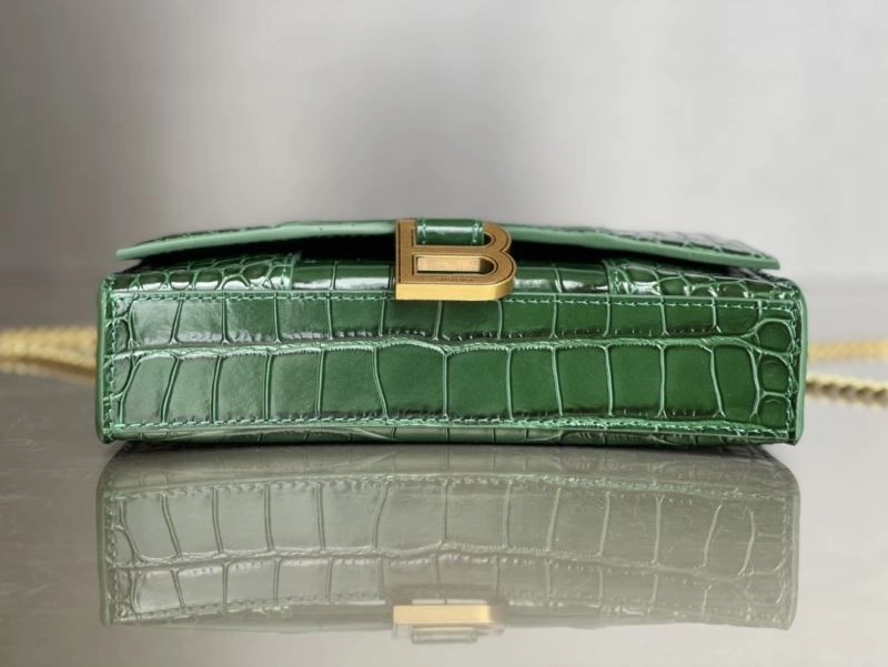 Mirror quality Balenciaga Crocodile Dark Green Hourglass Chain Bag