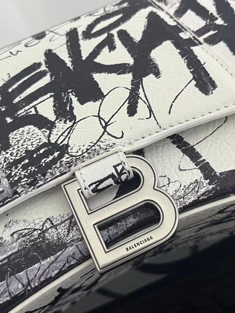 OEM Balenciaga Crocodile-Embossed Hourglass Bag - White S Size