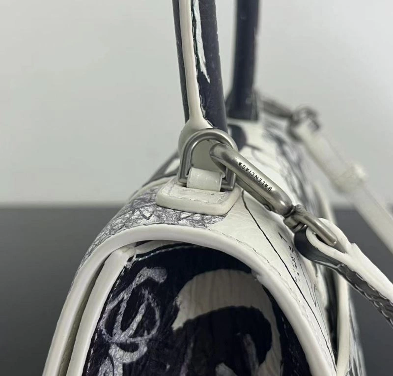 OEM Balenciaga Crocodile-Embossed Hourglass Bag - White S Size