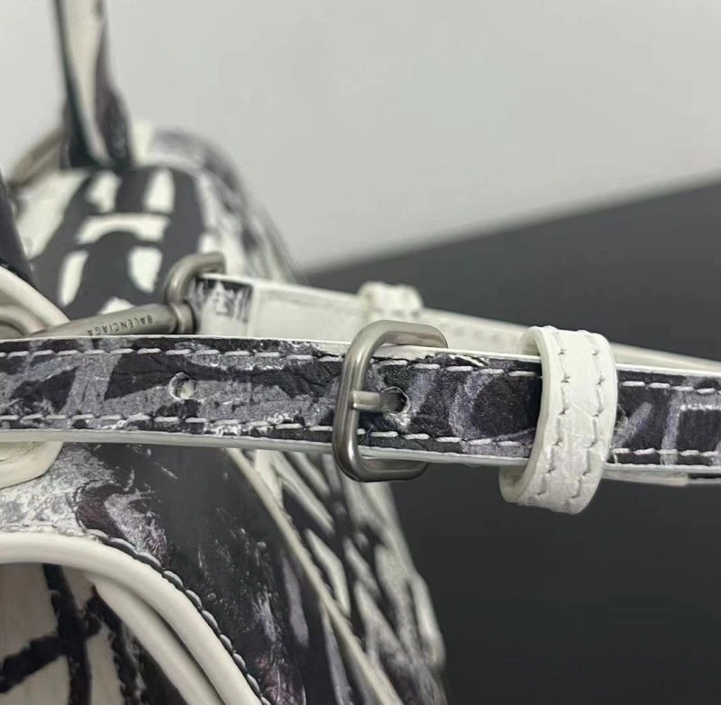 OEM Balenciaga Crocodile-Embossed Hourglass Bag - White S Size