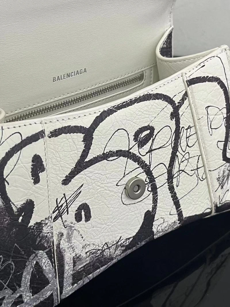 OEM Balenciaga Crocodile-Embossed Hourglass Bag - White S Size