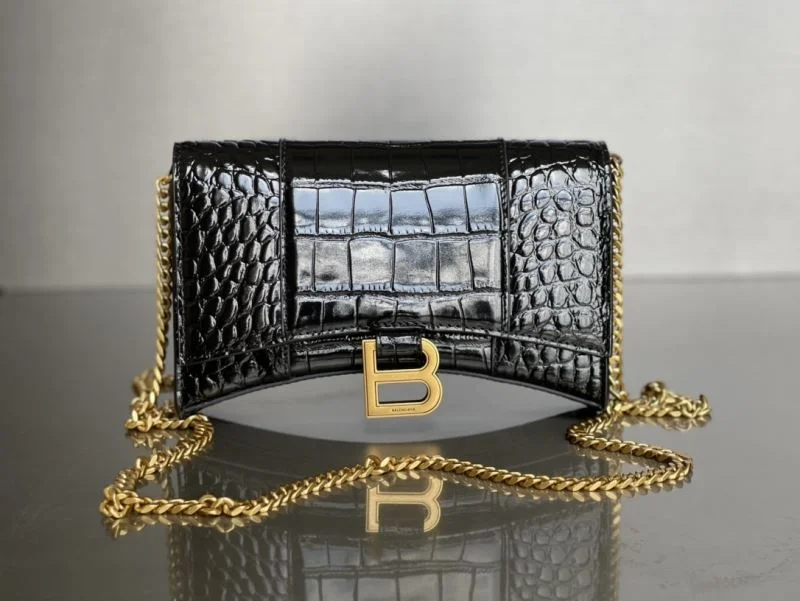 Indistinguishable Balenciaga Crocodile Gold Buckle Hourglass Chain Bag byBalenciaga