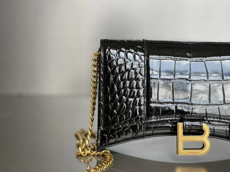 Indistinguishable Balenciaga Crocodile Gold Buckle Hourglass Chain Bag byBalenciaga