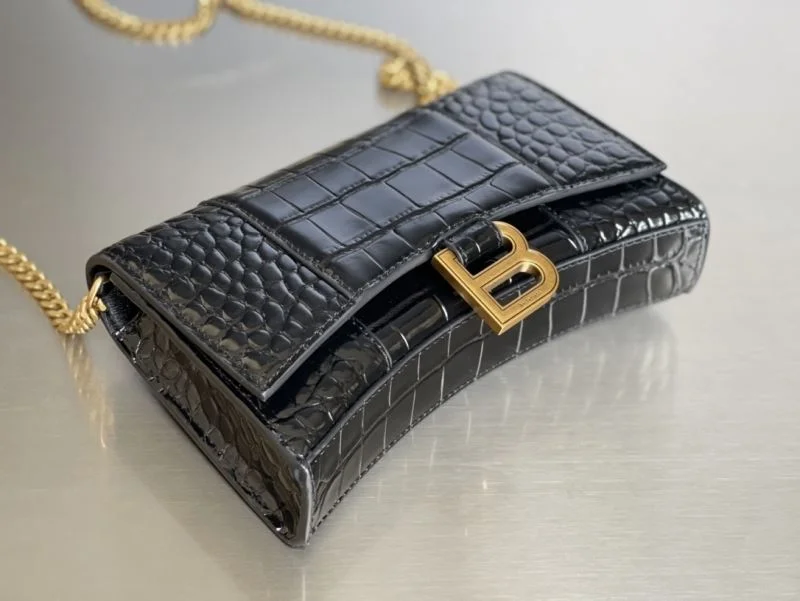 Indistinguishable Balenciaga Crocodile Gold Buckle Hourglass Chain Bag byBalenciaga