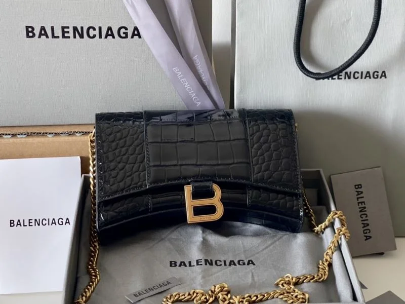 Indistinguishable Balenciaga Crocodile Gold Buckle Hourglass Chain Bag byBalenciaga