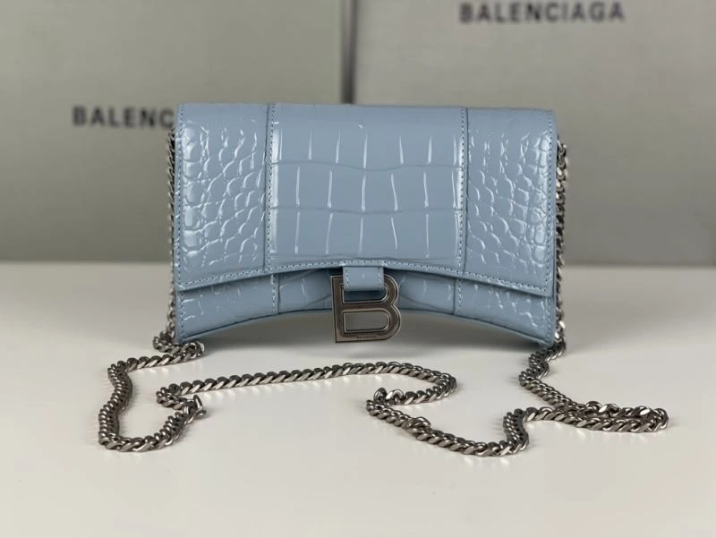 Balenciaga Crocodile Gray Blue Hourglass Chain Bag