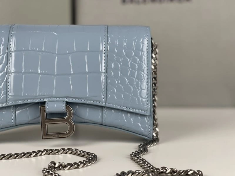 Perfect replica Balenciaga Crocodile Gray Blue Hourglass Chain Bag