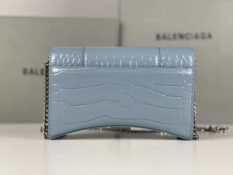 Perfect replica Balenciaga Crocodile Gray Blue Hourglass Chain Bag