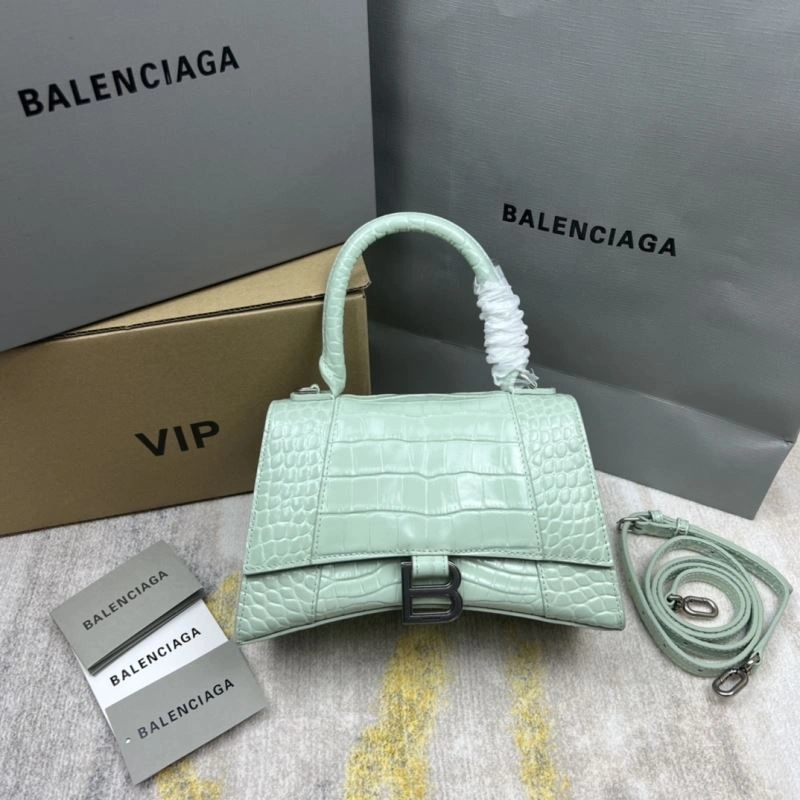 Balenciaga Crocodile-Pattern Hourglass Bag - Mint Green