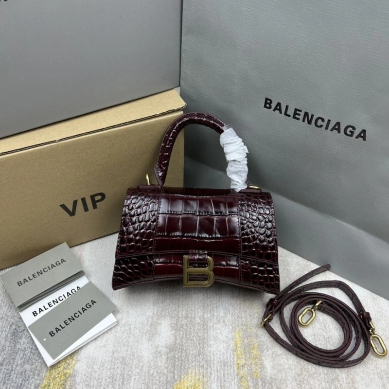 Balenciaga Crocodile Pattern Hourglass Bag - Wine Red