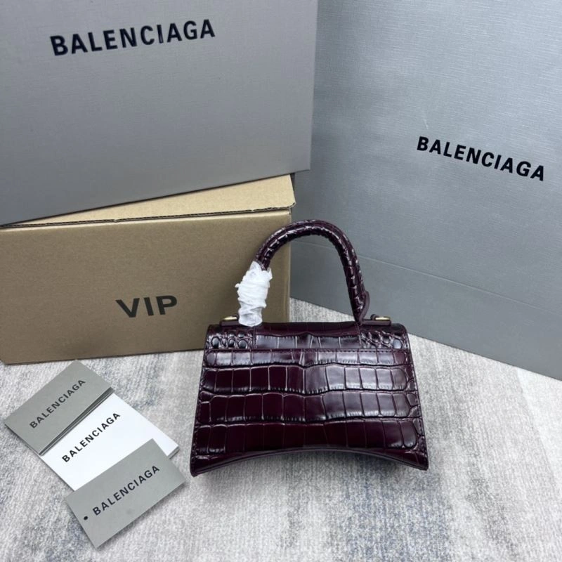 Genuine Balenciaga Crocodile Pattern Hourglass Bag - Wine Red