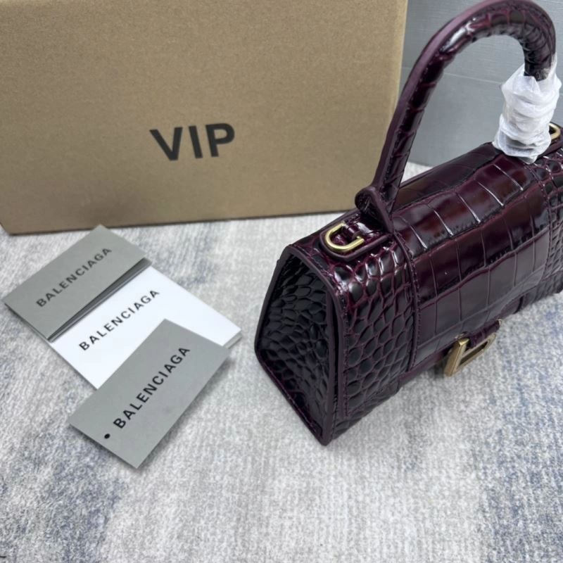 Genuine Balenciaga Crocodile Pattern Hourglass Bag - Wine Red