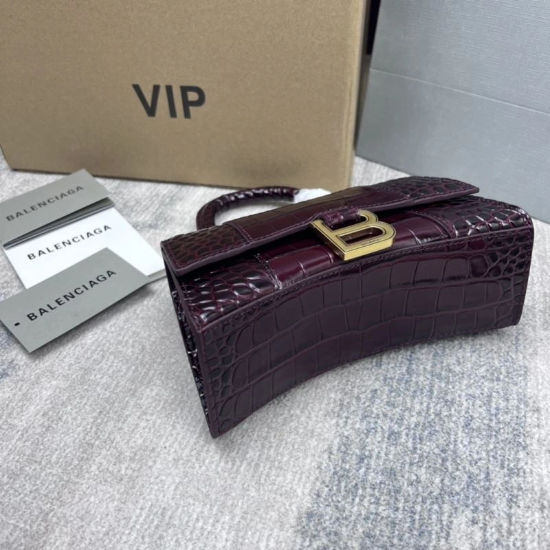 Genuine Balenciaga Crocodile Pattern Hourglass Bag - Wine Red