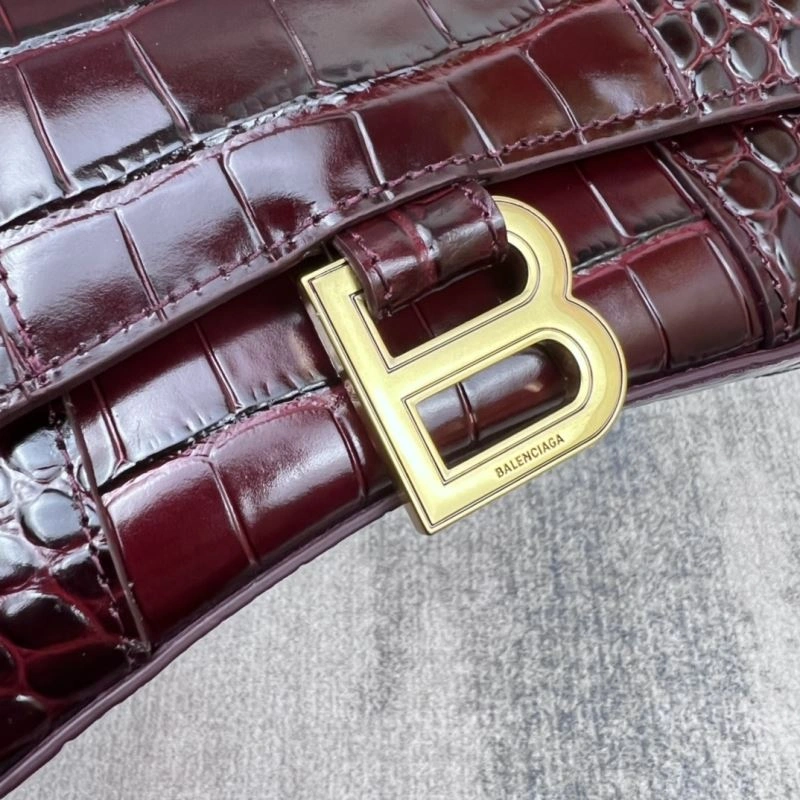 Genuine Balenciaga Crocodile Pattern Hourglass Bag - Wine Red