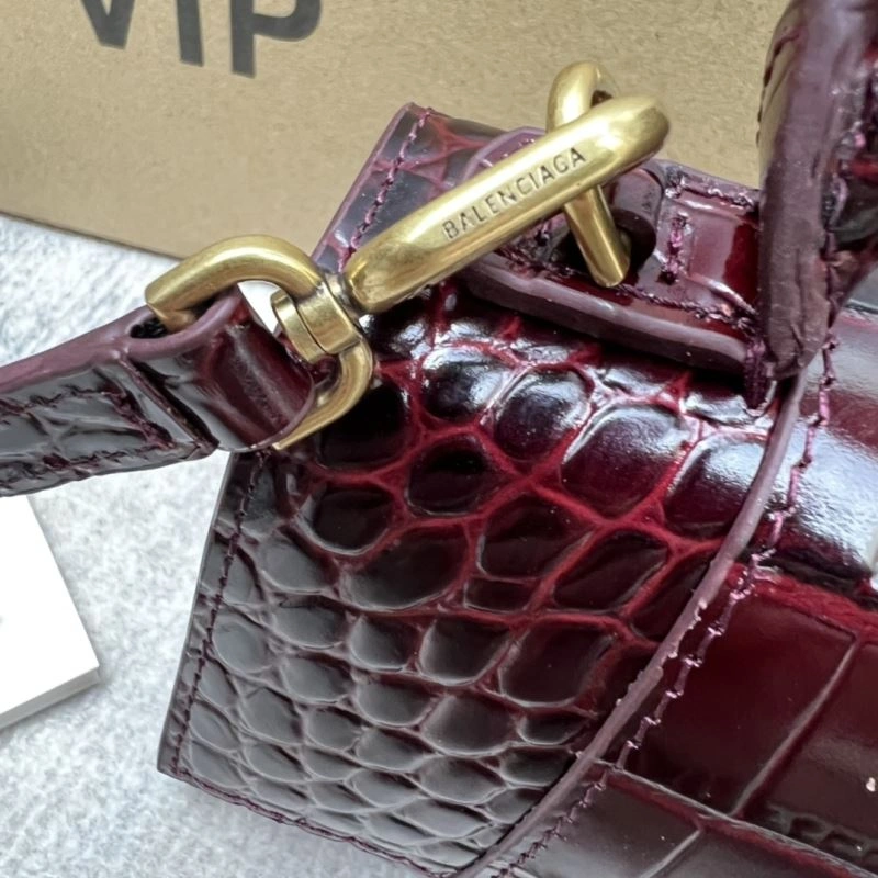 Genuine Balenciaga Crocodile Pattern Hourglass Bag - Wine Red