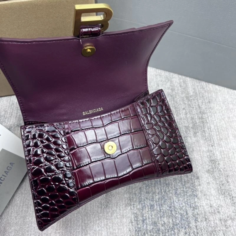 Genuine Balenciaga Crocodile Pattern Hourglass Bag - Wine Red