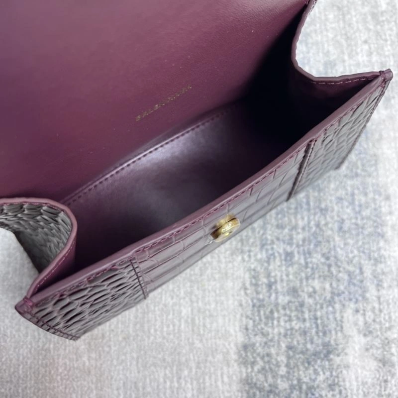 Genuine Balenciaga Crocodile Pattern Hourglass Bag - Wine Red