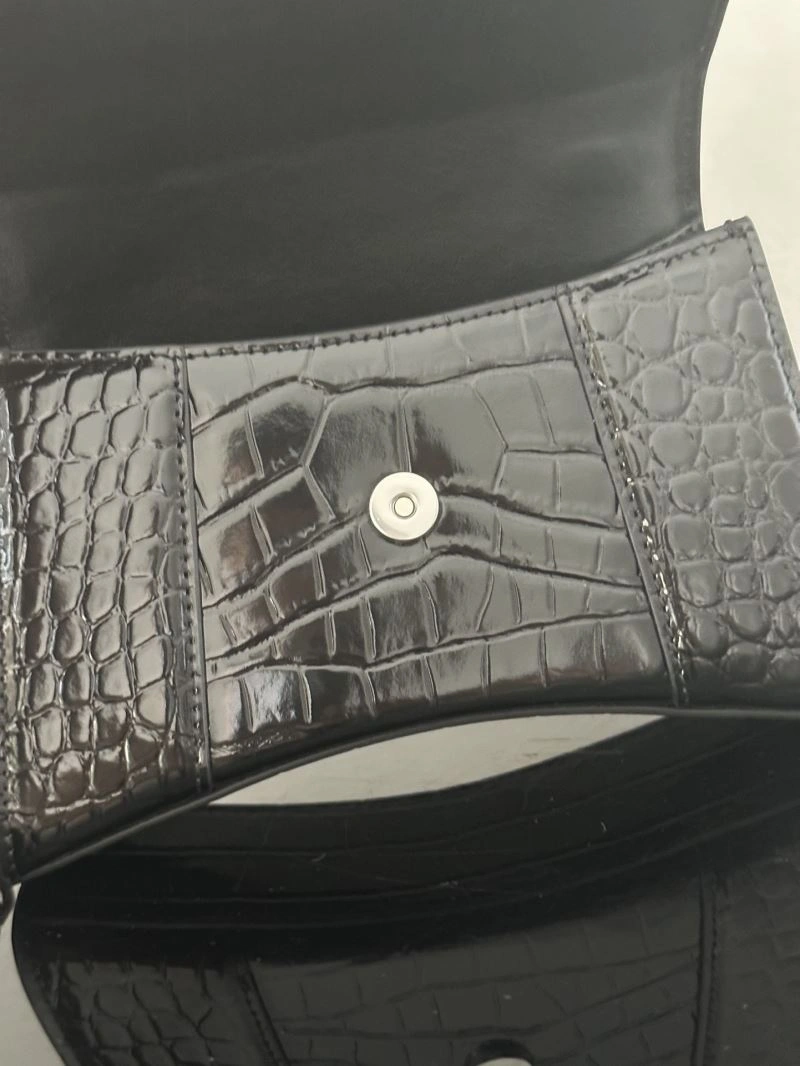Authentic Balenciaga Crocodile-Pattern Hourglass Bag - XS Black Leather