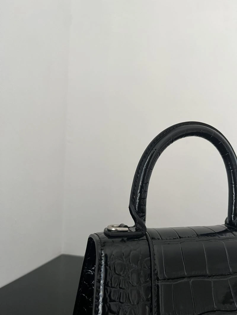 Authentic Balenciaga Crocodile-Pattern Hourglass Bag - XS Black Leather