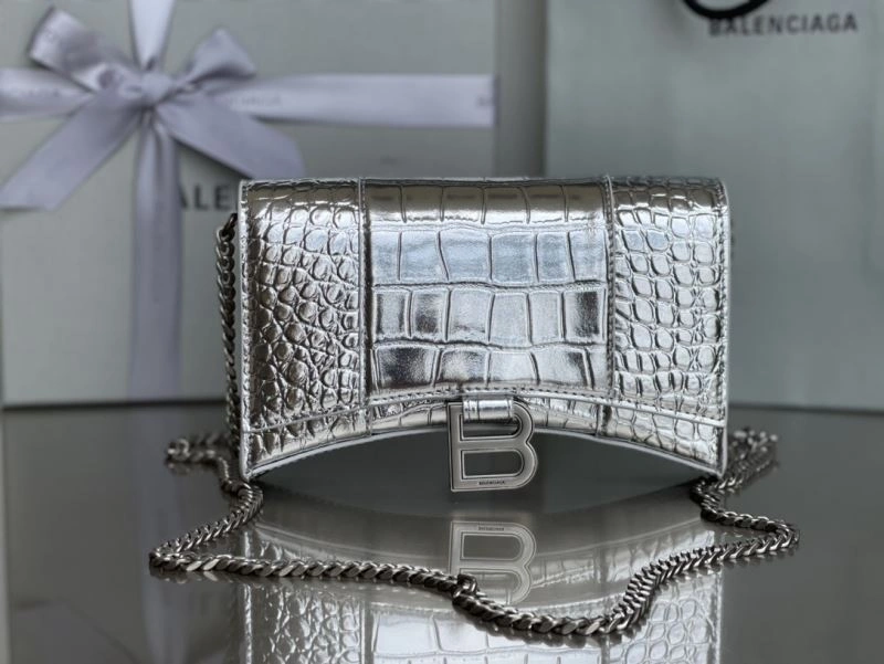 Balenciaga Crocodile Silver Hourglass Chain Bag with B-Shaped Pull Tab