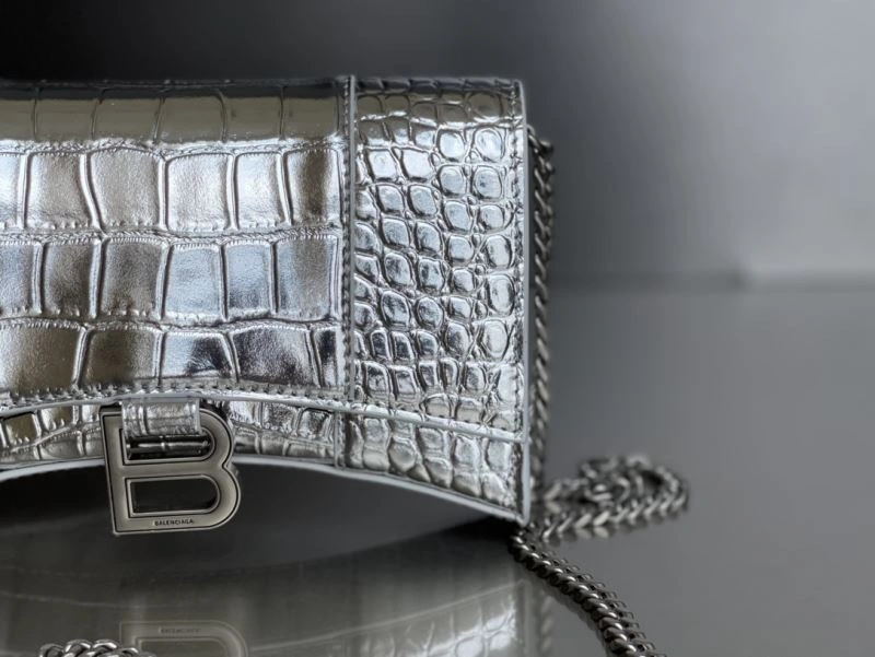 Low-cost Balenciaga Crocodile Silver Hourglass Chain Bag with B-Shaped Pull Tab