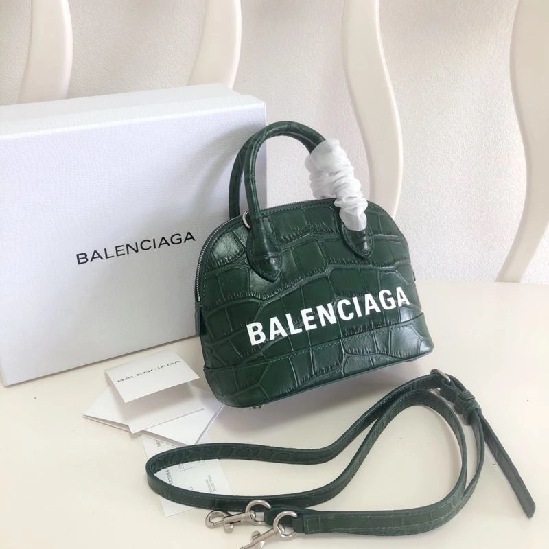 Balenciaga Dark Green Mini Crocodile Pattern Shell Bag