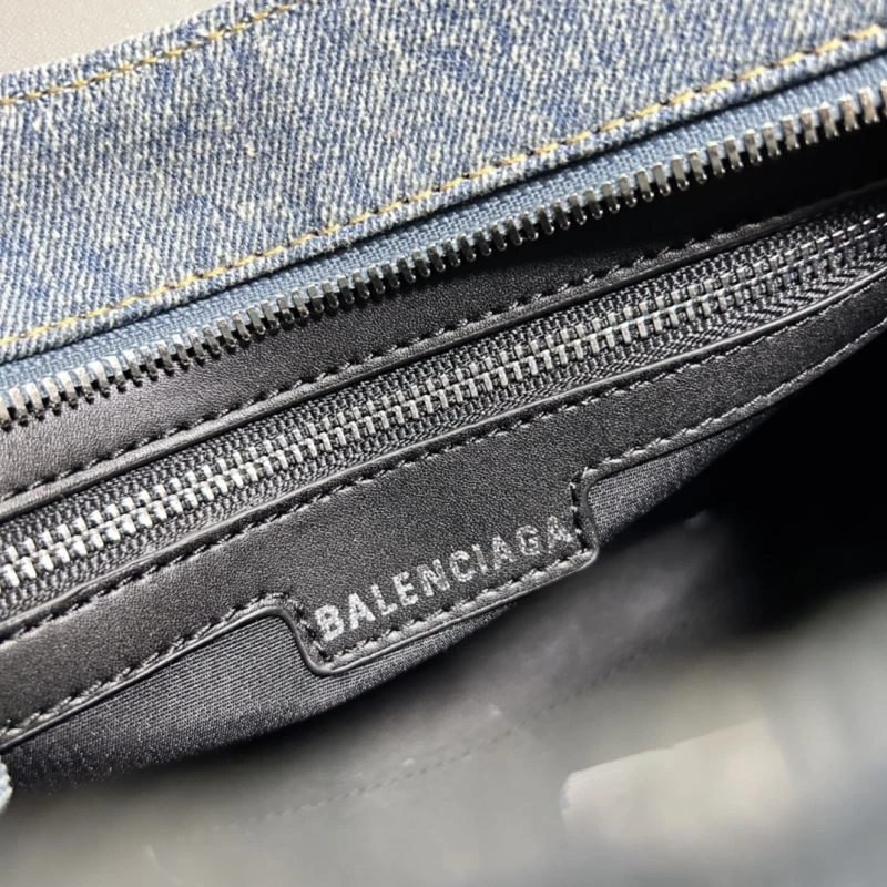 Factory-made Balenciaga Denim Blue Cagole Motorcycle Bag with Rhinestones - XS Size